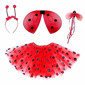 Danballto Ladybug Costume for Toddler Girls Tutu Wings Kids Halloween Costume for Girls Party Favo Dress Up r (red Black)