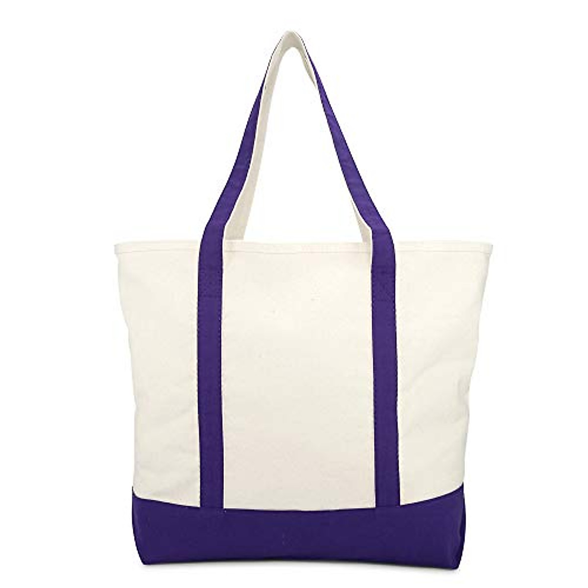 DALIX 22" Extra Large Cotton Canvas Zippered Shopping Tote Bag in Purple