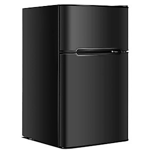 NAFORT Mini Fridge with Freezer 3.2 cu ft. 2-Door Freezer Cooler Refrigerator with Reversible Door, Removable Glass Shelves&Drawer, Mechanical Control, Recessed Handle for Dorm, Office, Apartment