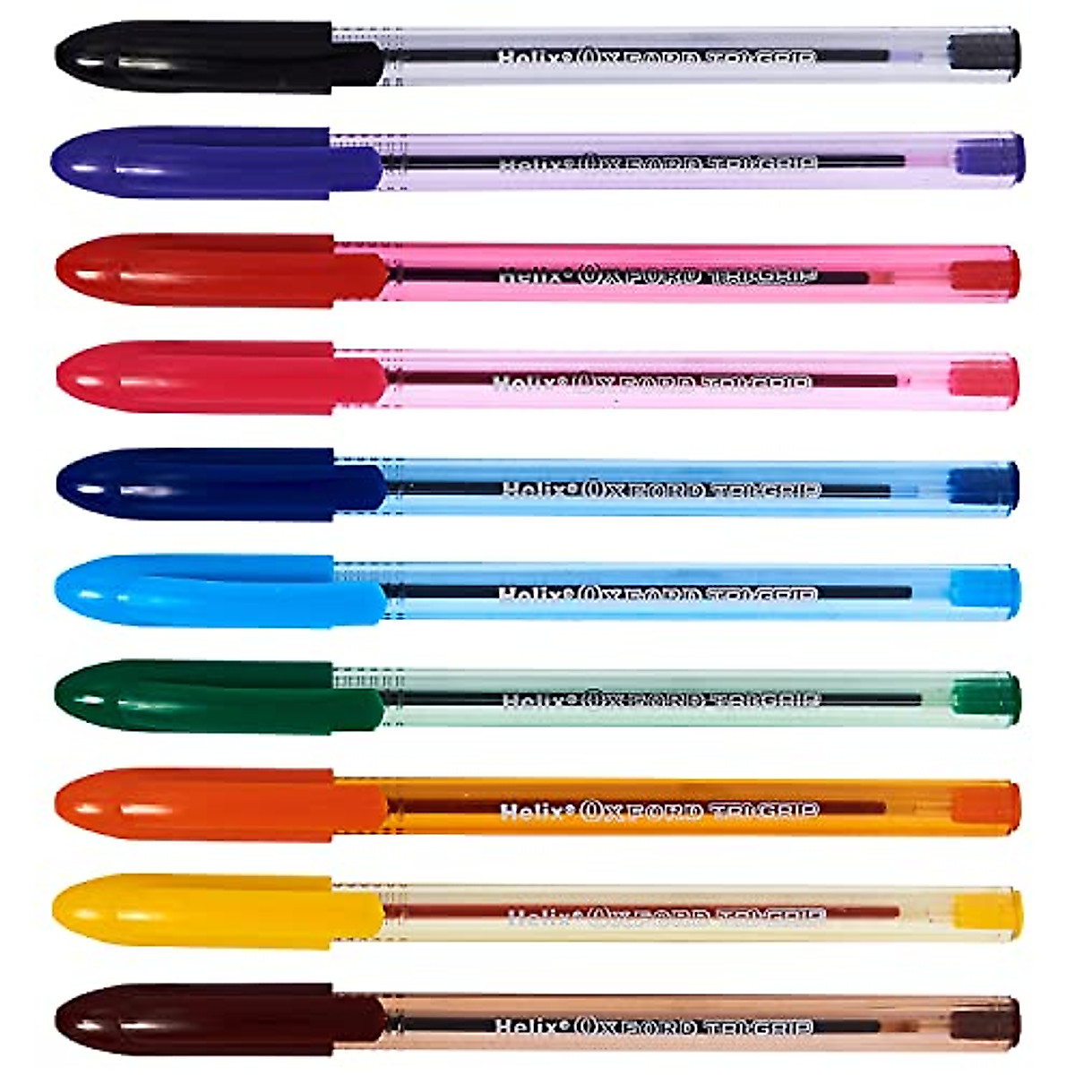 Helix Oxford Tri-Grip Ballpoint Pens (x10 Pack Assorted Colours) with Plastic Free Packaging