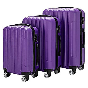 Karl home Luggage Set of 3 Hardside Carry on Suitcase Sets with Spinner Wheels & TSA lock, Portable Lightweight ABS Luggages for Travel, Business - Purple (20/24/28)