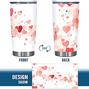 QWEUIOP 20oz Insulated Travel Coffee Mug Heart Pattern Stainless Steel Tumbler with Lid Double Wall Vacuum Coffee Cup For Hot and Cold Drinks14489