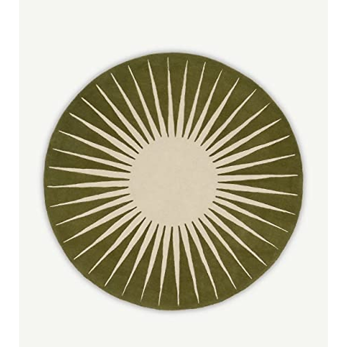 Moss Green Round Boho Sun Area Rug 3ft Washable Soft Thick Rug for Living Room Bedroom Wool Shaggy Circle Carpet Under Dining Room Table Non-Slip Circular Indoor Floor Mat