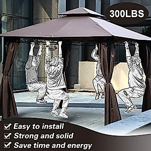 10' X 10' Gazebo Canopy Tent Outdoor Gazebo for Patios with Sidewall and Fabric,Large Party Tent,Metal Frame Water Resistant Wedding Tent,UV Block Sun Shade for Garden Backyard Lawns Deck,Brown