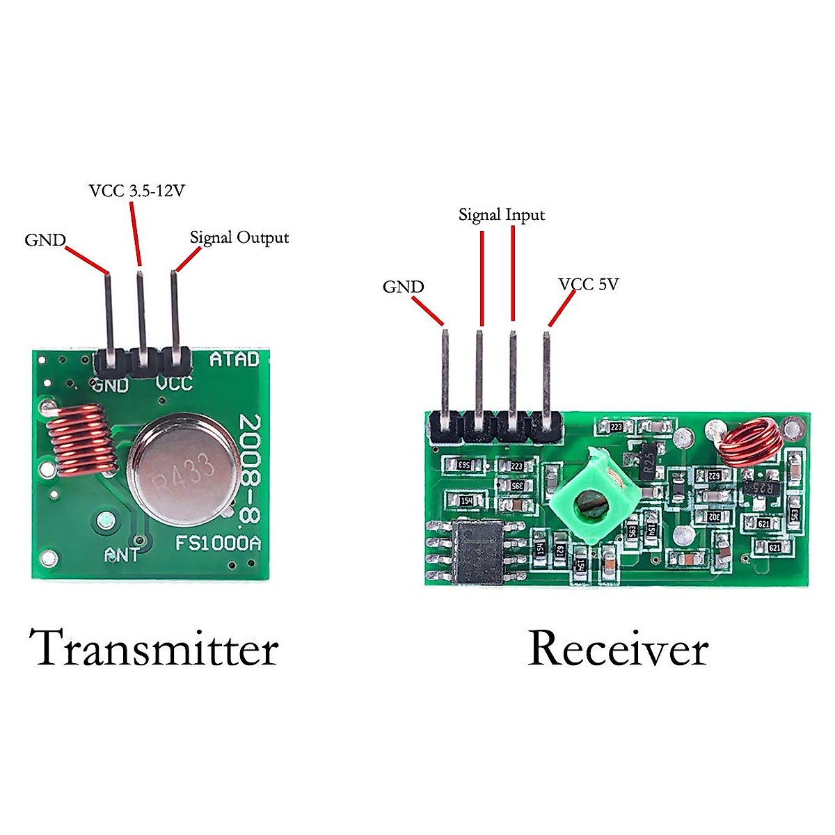 HiLetgo 5 Sets 433M Transmitter + Receiver Kit High Frequency Super Regenerative Transceiver Module for Burglar Alarm