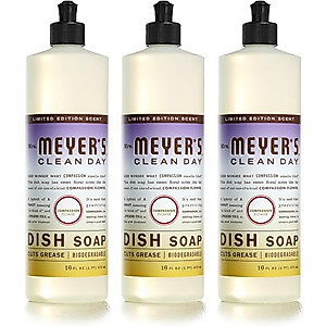 MRS. MEYER'S CLEAN DAY Liquid Dish Soap, Biodegradable Formula, Compassion Flower, 16 fl. oz - Pack of 3