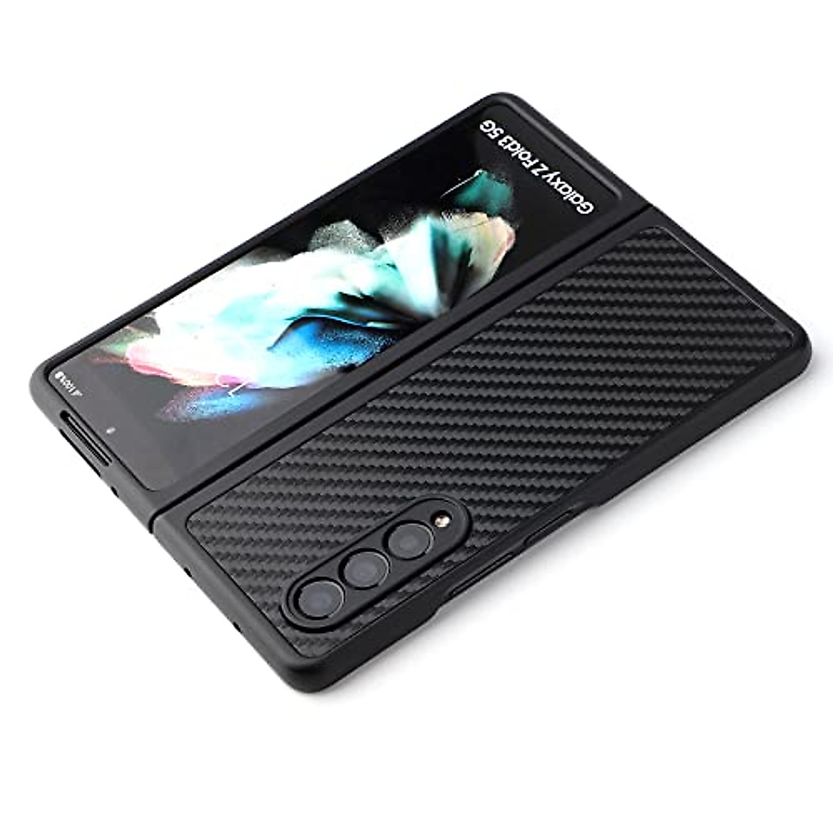 CCSmall Case for Samsung Galaxy Z Fold 3, Premium PU Leather Phone Cover Slim Fashion Design Protective Case for Samsung Galaxy Z Fold 3 GBT Striped Black