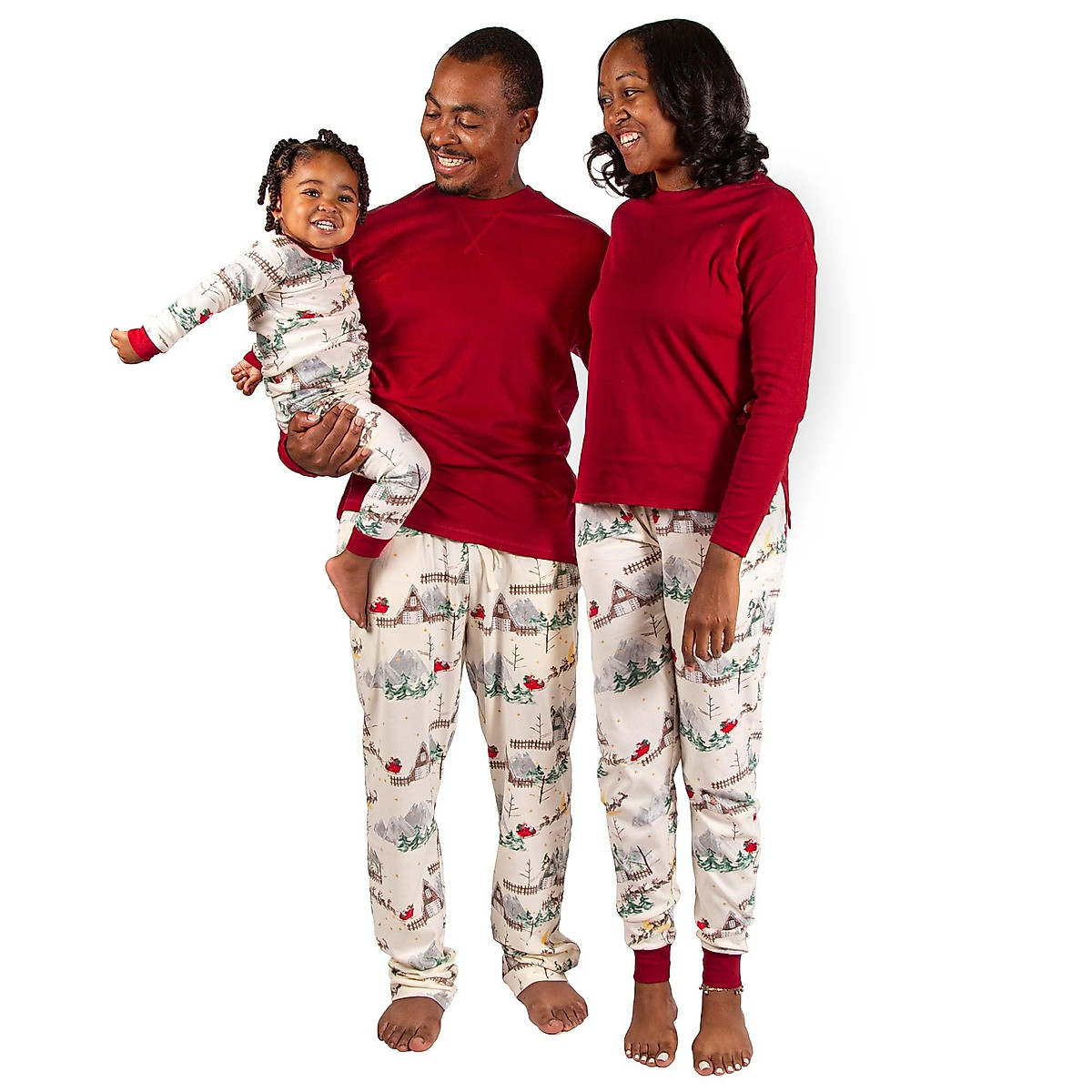 Burt's Bees Baby Baby Kids 2-Piece Family Jammies Matching Holiday Organic Cotton Pajamas, Santa's Sleigh, 8 Years