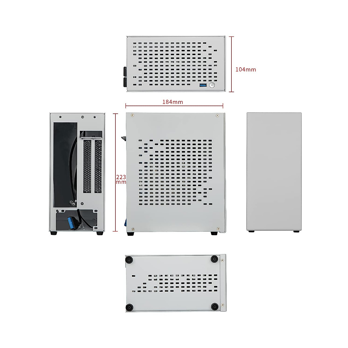 Aluminum Mini ITX Case with PCIe Riser, JOYJOM Mini PC Case, SFF Small Form Factor PC Case, TX Computer Gaming Case Supports GPU Graphics Card (White)