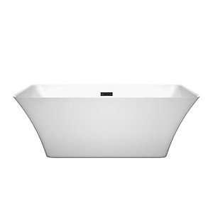 Tiffany 59 Inch Freestanding Bathtub in White with Matte Black Drain and Overflow Trim