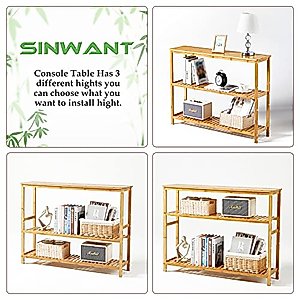 SINWANT Narrow Console Table,Bamboo Sofa Table with 2 Mesh Shelves,Entryway Table Foyer Table for Hallyway,Front Hall,Couch,Living Room,Kitchen etc. Long Console Tables for Entryway,39.4 inch