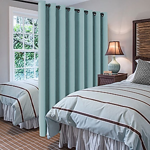 H.VERSAILTEX Blackout Patio Curtains 100 x 84 Inches for Sliding Door Extral Wide Blackout Curtain Panels Thermal Insulated Room Divider - Grommet Top, 7' Tall by 8.5' Wide - Mineral Blue