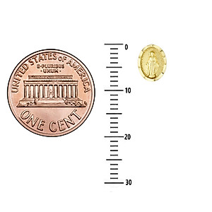 14k Yellow Gold Mini Miraculous Virgin Mary Small Oval Stud Post Earrings (8x6mm)