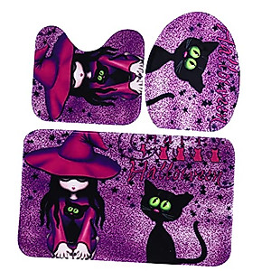 Zerodeko 3pcs Toilet Seat Three Piece Set Toilet Floor Mat Shower Curtain Set Toilet Cover Seat Toilet Floor Mat Set Toliet Cover Toilet Seat Cover Purple Halloween Polyester (Polyester