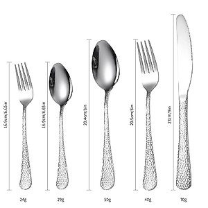 A · HOUSEWARE Vintage Silverware Set Hammered Flatware Silver Eating Utensils Stainless Steel Forks Spoons Knives for Restaurant Home Kitchen Parties Durable