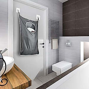 Durable hanging laundry hamper bag Behind door Space Saving with Stainless Steel Hooks Zip, For Bathroom,Kids room,Travel,College Dorm,2pack(Extra Large-Dark Grey)