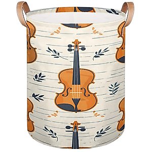 Custom Round Collapsible Laundry Baskets Violin Leaves Customized Large Toy Basket Personalize Hamper Dorm Bathroom Playroom Room Decor 16x20.8 Inch