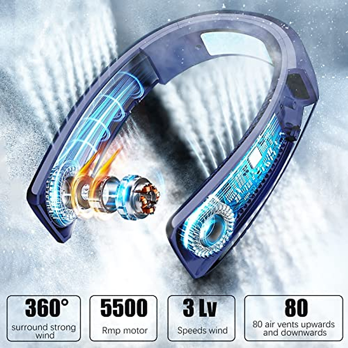 Neck Fan Portable Neck Air Conditioner Rechargeable 4000mAH Battery, Bladeless Neck Fans Neck Cooler for Women Man Personal Fan for Your Neck Cooling Device 3 Speeds Fan and Semiconductor Cooling Chip