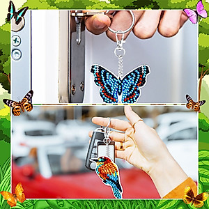 MTLEE 8 Pcs Diamond Art Keychains - 5D Diamond Art Kits - Kids Arts and Crafts - Ages 8-12 - DIY Gift - Classic Bird Butterfly