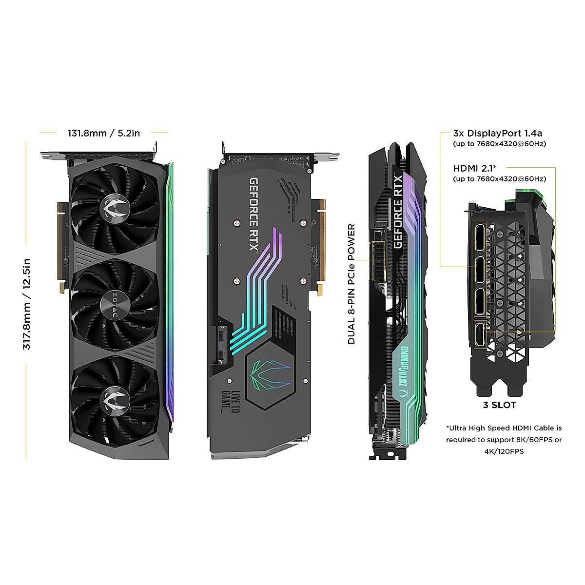 ZOTAC GAMING GeForce RTX™ 3080 Ti AMP Holo 12GB GDDR6X 384-bit 19 Gbps PCIE 4.0 Graphics Card, HoloBlack, IceStorm 2.0 Advanced Cooling, SPECTRA 2.0 RGB Lighting, ZT-A30810F