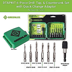 Greenlee DTAPKIT Drill/Tap Kit for Metal, One-Step Drilling, Tapping, and Deburring/Countersinking Set with Quick Change Adaptor