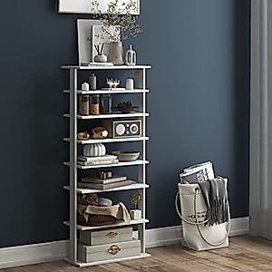 COSTWAY 7 Tiers Shoe Rack, Double Rows Vertical Tall Narrow Patented Shoe Organizer, Free Standing Shoe Rack for Small Space, Entryway, Closet, Living Room, Bedroom (White)