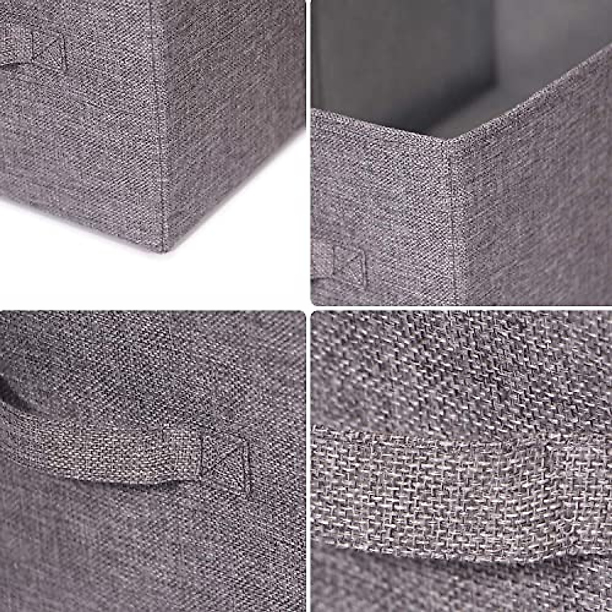 TENABORT Set of 5 Closet Organizer Bins with Handle, Linen Fabric Foldable Storage Baskets Cloth Box Containers for Shelves Home Office Clothes Clothing, Gray, Jumbo