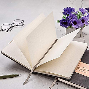 Dotted Grid Notebook/Journal - Dot Grid Hard Cover Notebook, Premium Thick Paper with Fine Inner Pocket, Dark Gray Smooth Faux Leather, 5''×8.25''