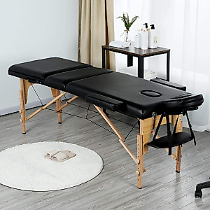 Yaheetech Massage Table Portable Adjustable Massage Bed Foldable Massage Therapy Table 3 Folding 84 Inch Salon Bed Facial Bed with Non-Woven Bag, Black