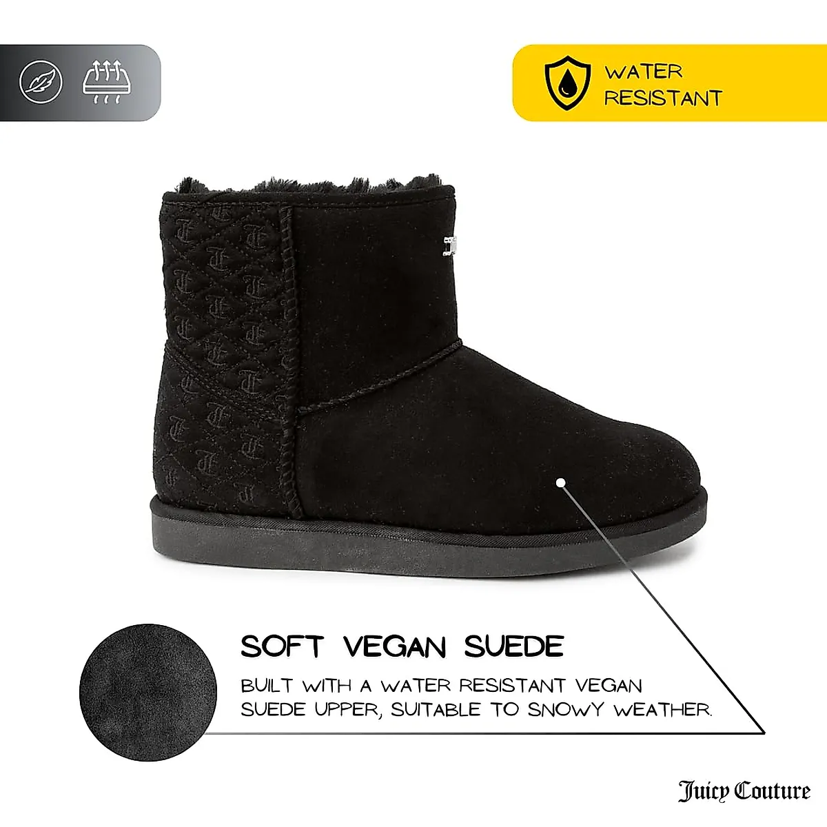 JUICY COUTURE Women's Kave Slip On Winter Boots Warm Winter Booties Black 10