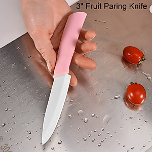 wgzixezn Ceramic Knife Set with Covers Pink Handle 6 Kitchen Knives Pcs - 6" Chef Knife 5" Utility Knife 4" Fruit Knife 3" Paring Knife Knife Block Holder and a Peeler,Pink