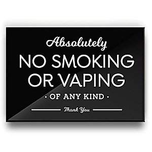 3.5x5 Inch Absolutely No Smoking Vaping of Any Kind Designer Sign ~ Ready to Mount or Lean ~ Premium Finish, Durable (Black)