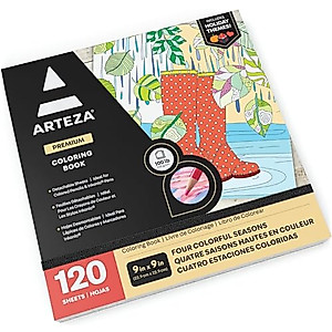 ARTEZA Adult Coloring Book, 4 Seasons Theme, 120 Sheets, 9x9 Inches Coloring Pages, 100 lb Paper