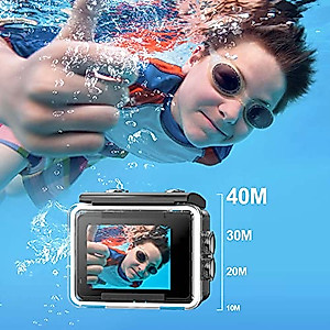 Waterproof Action Camera 4K-Ultra HD 60FPS 24MP 40M Underwater Helmet Vlog WiFi Camera，8X Zoom Touch Dual Screen EIS Stabilization Cam/Wireless Mic/Remote Control/Battery*2/Charger/Accessories Kit