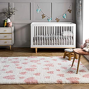 nuLOOM Olivia Heart Nursery Shag Area Rug, 4' Round, Pink