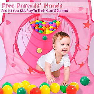 LOJETON 3pc Princess Fairy Tale Kids Play Tent, Oval Crawl Tunnel, Ball Pit for Toddlers, Indoor Outdoor Playhouse Castle Toys, Baby Boys Girls for 3 4 5 6 7 Years Old (Balls Not Included)