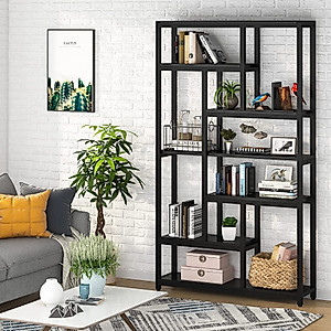 Tribesigns 79 Inch Bookshelf, 7-Tier Tall Bookcase with 10-Open Shelf, Wood and Metal Book Shelf Storage Shelves for Bedroom, Living Room and Home Office, Black