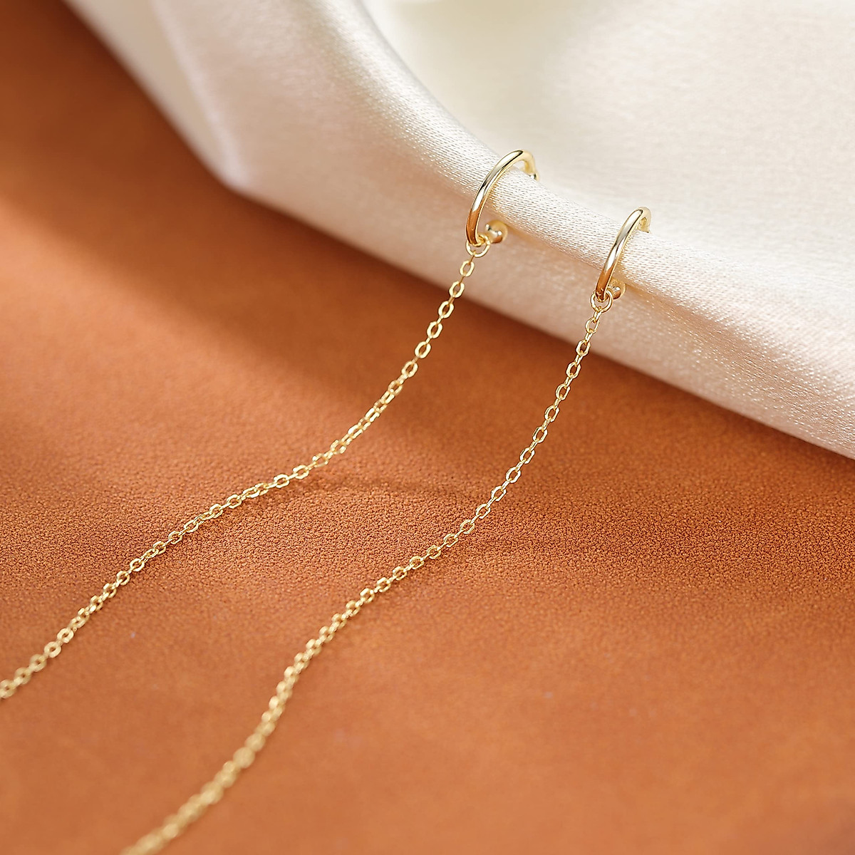 SLUYNZ 925 Sterling Silver Cuff Earrings Chain for Women Crawler Earrings Wrap Climber Earrings Cool Earrings(yellow gold)