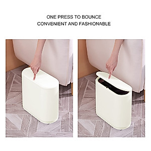 Sfozstra 10L Large Capacity Rectangular Plastic Trash Can with Lid, Trash Can with Removable Liner Bucket,Double Trash Can with Carrying Handle, Trash Can for Bathroom, Kitchen, Office (Creamy White)