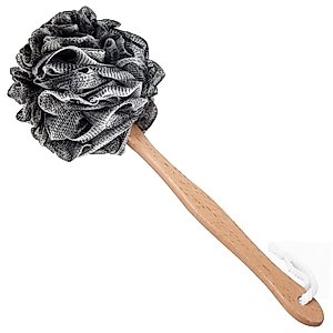 Arswin Shower Sponge Loofah Back Scrubber,Loofah on a Stick,PE Soft Mesh Loofah Body Scrubber with Wooden Handle,Bath Sponge for Women Kids (Black)