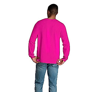 Fruit of the Loom Men's Eversoft Cotton T Shirts, Breathable & Moisture Wicking with Odor Control, Long Sleeve-Cyber Pink