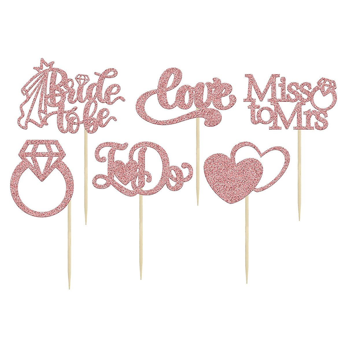 Gyufise 24Pcs Bride to Be Cupcake Toppers Rose Gold Glitter I Do Love Heart Ring Miss To Mrs Cupcake Picks Bridal Shower Cake Decorations for Wedding Engagement Bachelorette Party Supplies