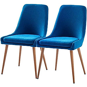 STYLIFING Upholstered Dining Chairs Set of 2 Blue Fabric Modern Kitchen Chairs Wood Look Metal Legs Side Chairs for Dining Room Kitchen Living Room