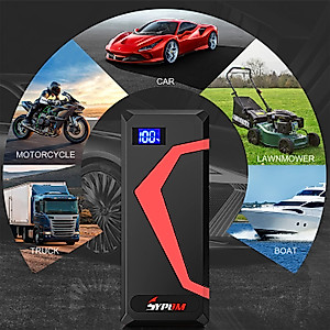 SYPOM 4150A Peak Jump Starter Battery Pack - 12V Jump Box for All Gas/Up to 12L Diesel - Dual USB Power Bank, Emergency Light (Red)