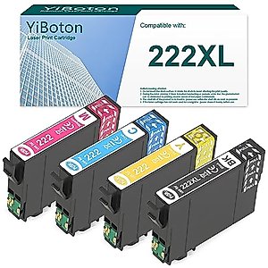 YiBoton T222XL 222 Ink Cartridges Replancement 4-Pack 222 High-Capacity Ink Cartridges Compatible for Epson Expression Home XP-5200 Workforce WF-2960 Printers. (Black,Cyan,Magenta,Yellow)