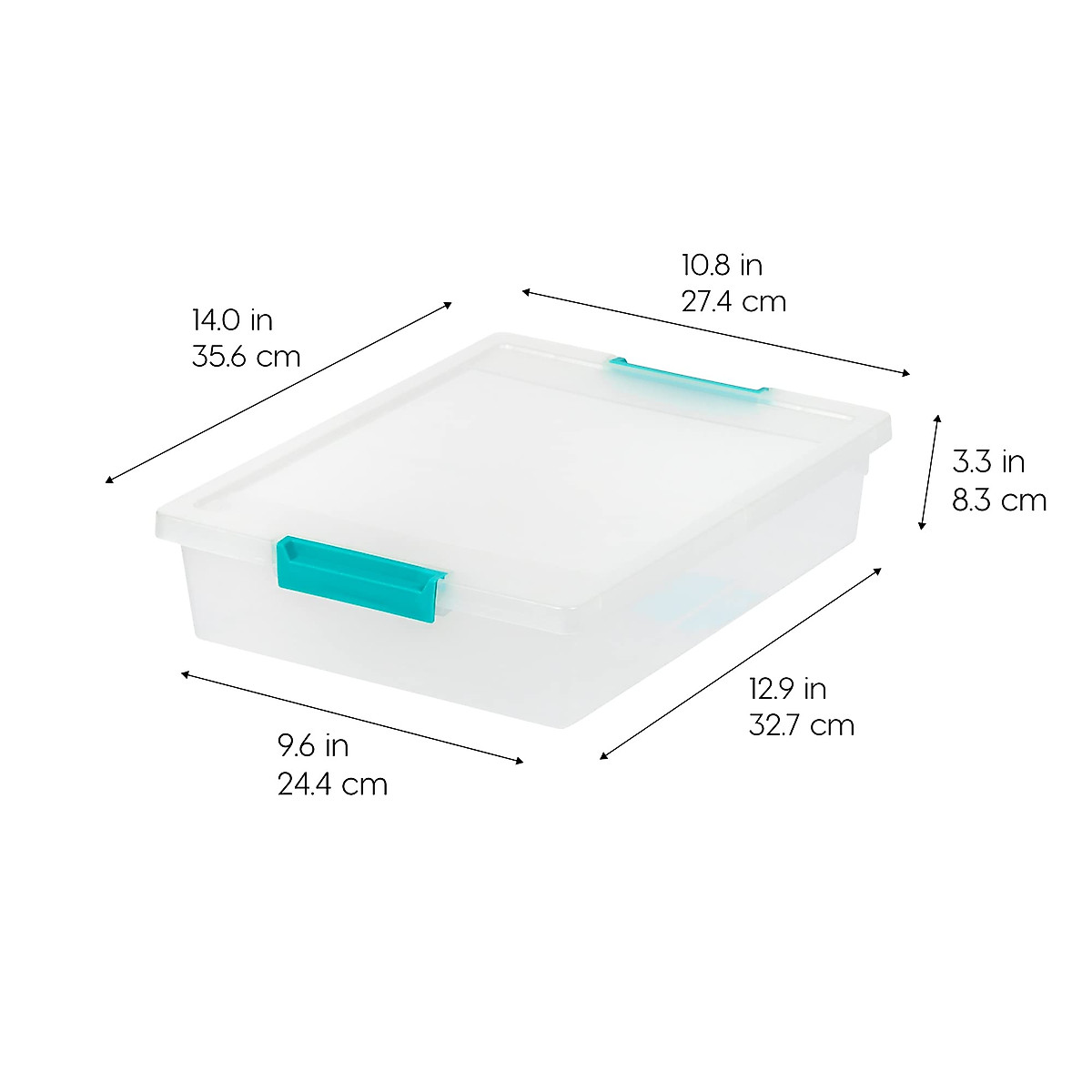 IRIS USA 6 Quart Clip Box, Clear Plastic Storage Bins with Secure Latching Buckles, Organizing Container for Office, School, Kids and Craft Room, Large, Clear/Seafoam Blue, 4 Pack