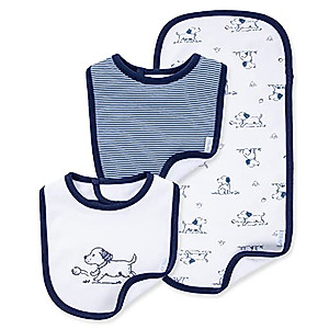 Little Me Baby Boy Newborn Bib and Burp set, White Print, One Size