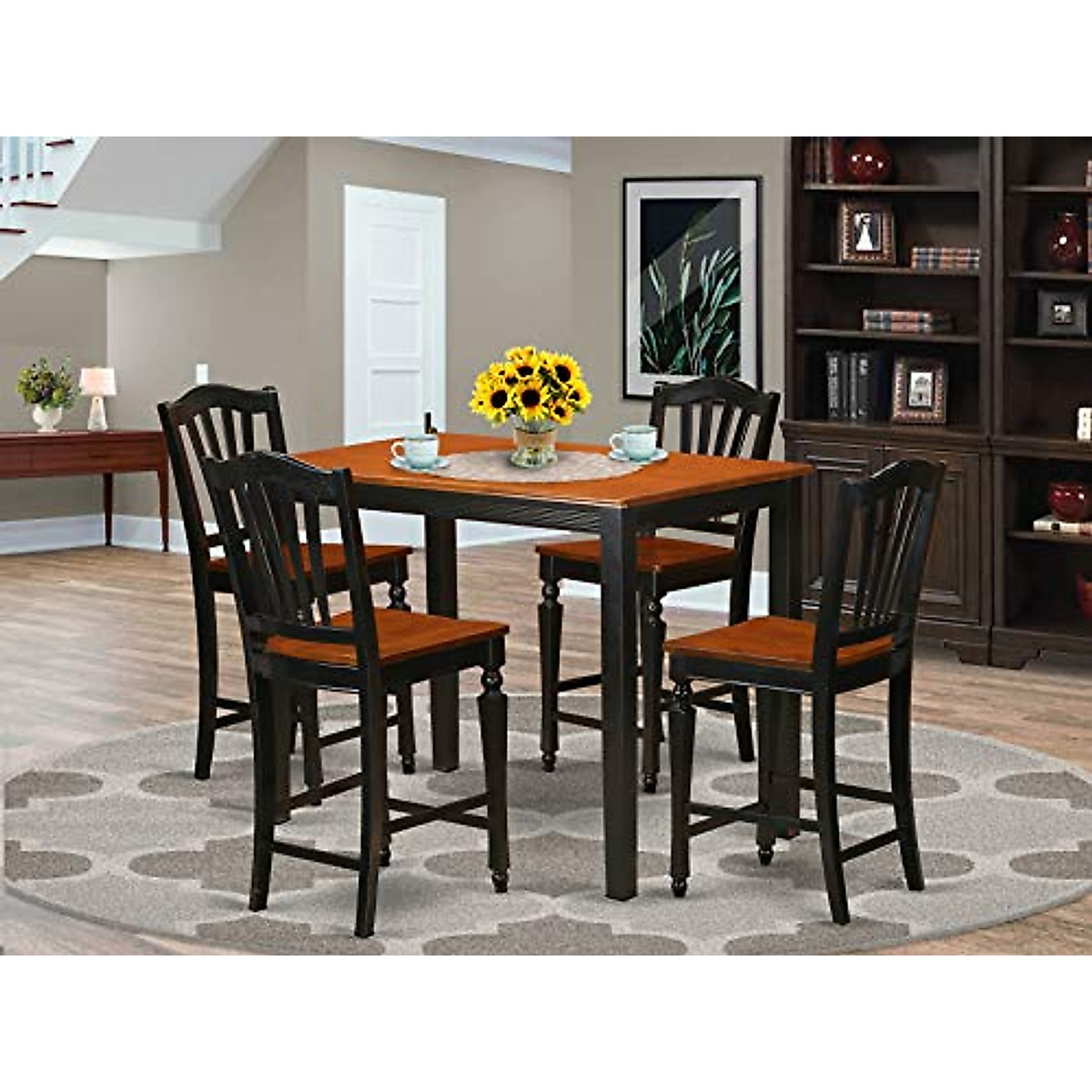 East West Furniture YACH5-BLK-W Dining Table Set, 48 x 30 x 36