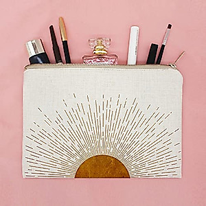 Sunshine Ray Makeup Bag Natural Linen Zipper Pouch Makeup Bag Tech Accessory Bag Mid Centry Boho Decor Travel Accessory Pouch