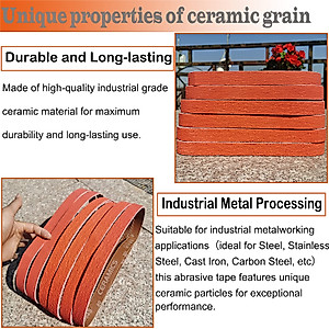 Tonmp 6 Pack 2 x 72 Inch Metal Grinding Ceramic Sanding Belts Kit -1 Pcs Each of 36 40 60 80 100 and 120 Grits Premium Sharpening Sander Belts (2x72 Inch)